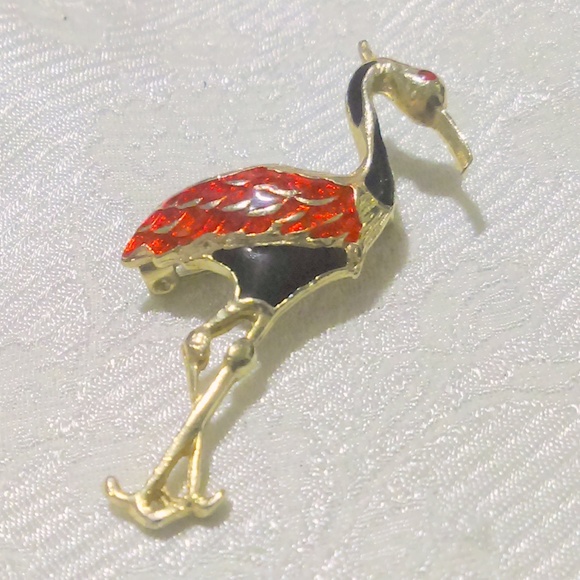 Vintage | Jewelry | Vintage Gold Tone Enameled Crane Brooch | Poshmark